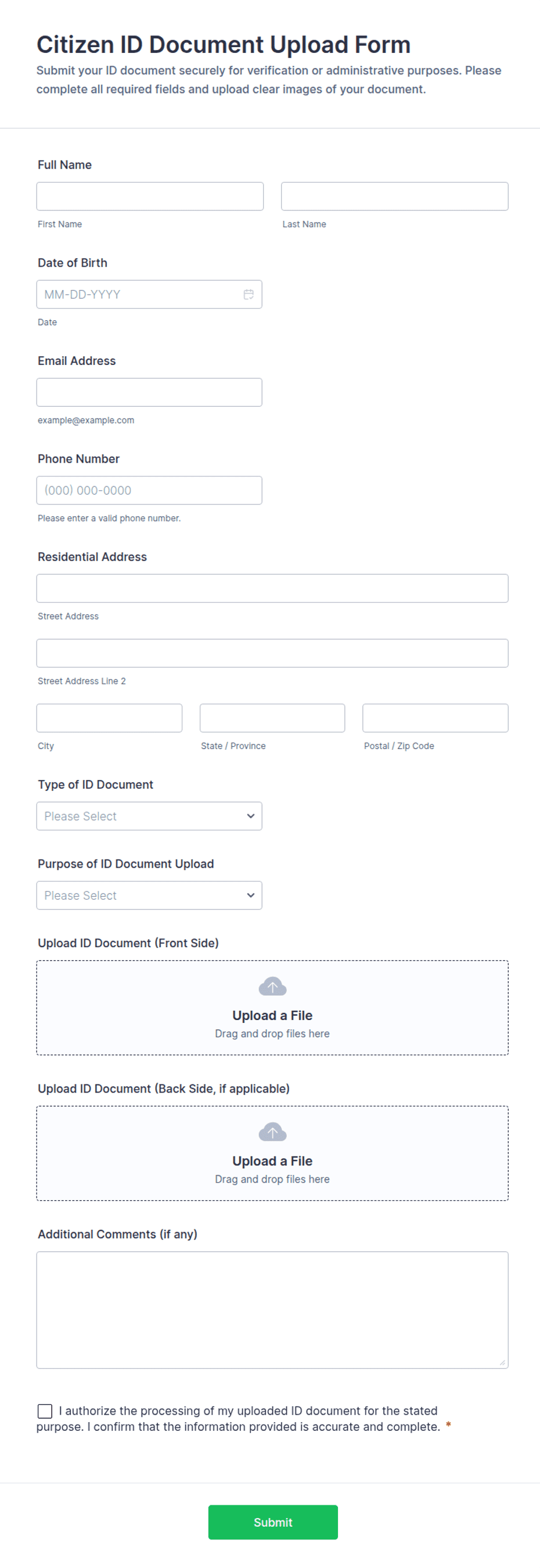 Citizen ID Document Upload Form Template | Jotform