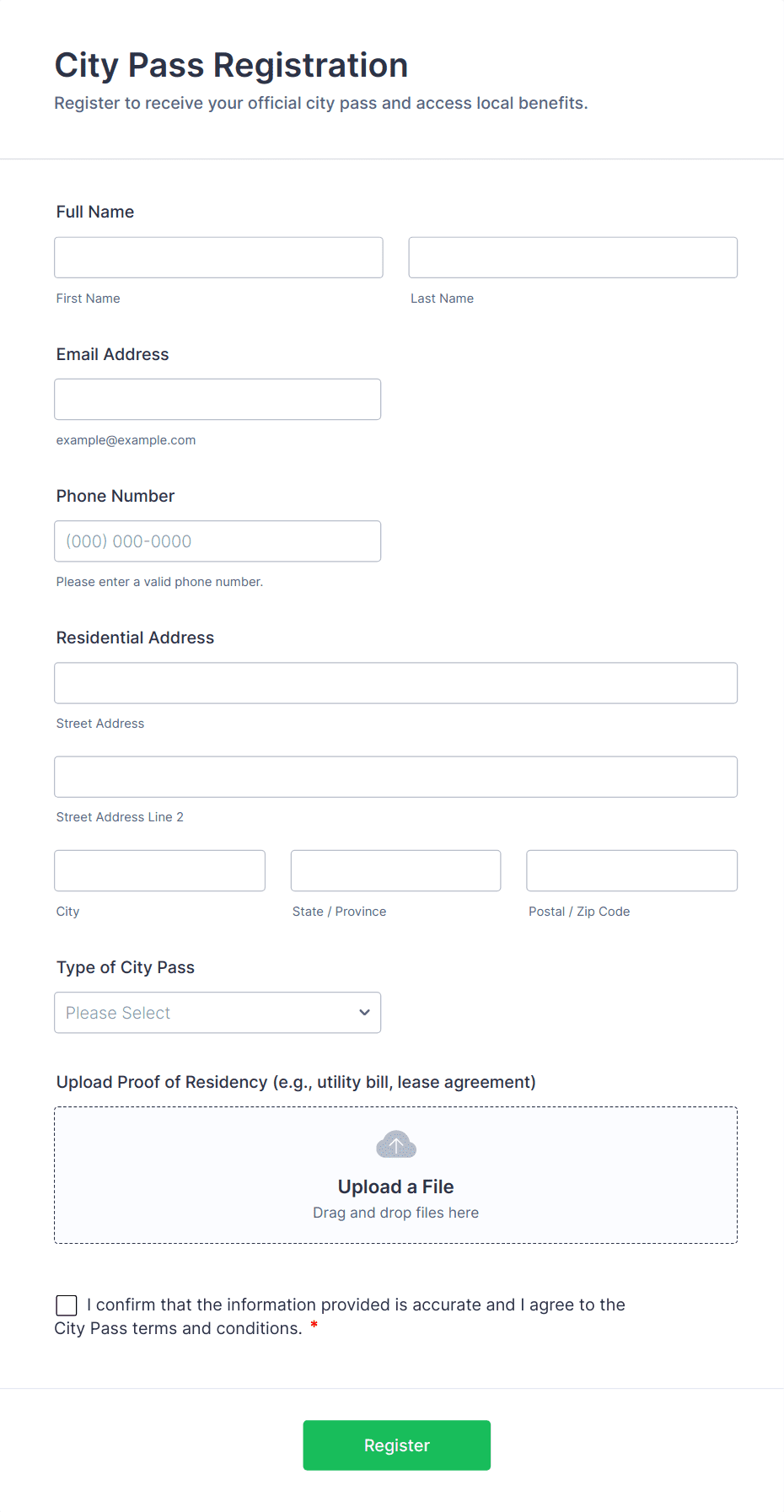 City Pass Registration Form Template | Jotform