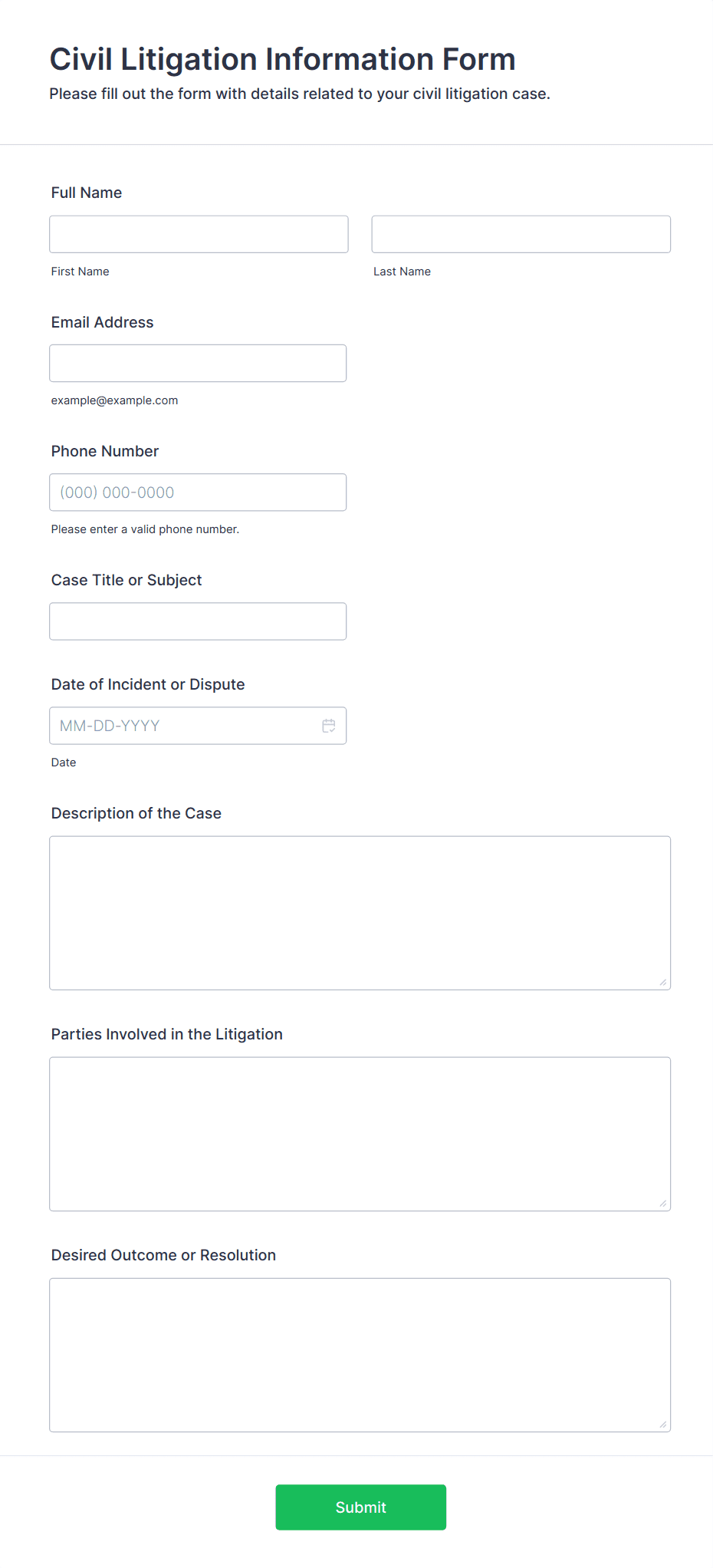 Civil Litigation Information Form Template | Jotform