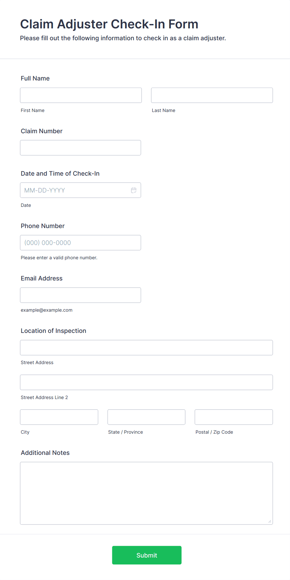 Claim Adjuster Check-In Form Template | Jotform