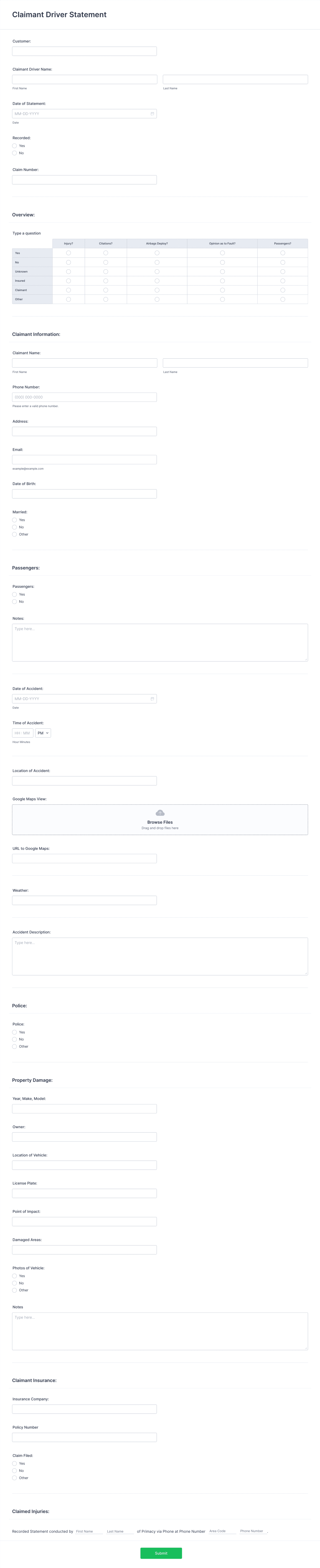 Claimant Driver Statement Form Template | Jotform