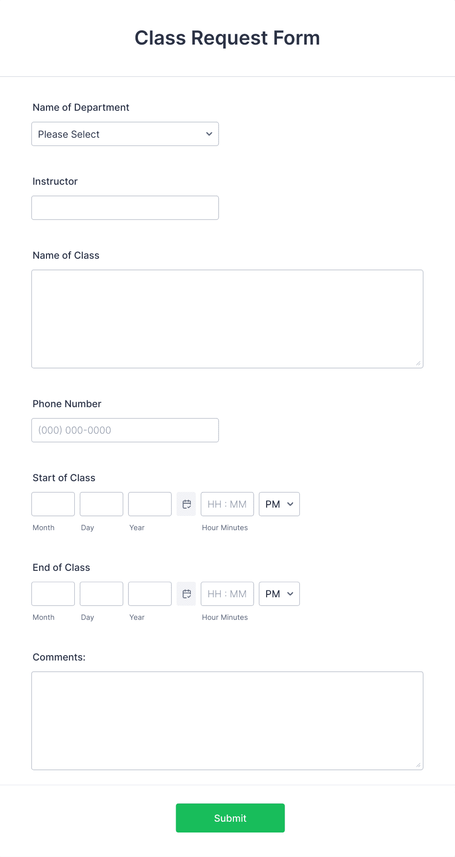Class Request Form Template | Jotform