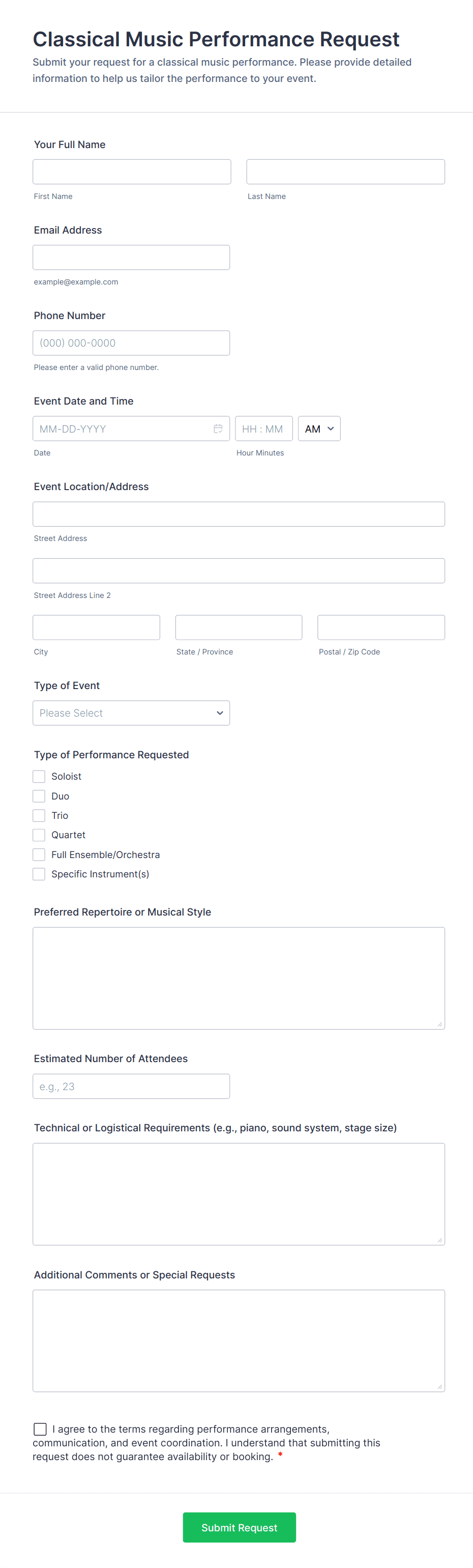 Classical Music Performance Request Form Template | Jotform