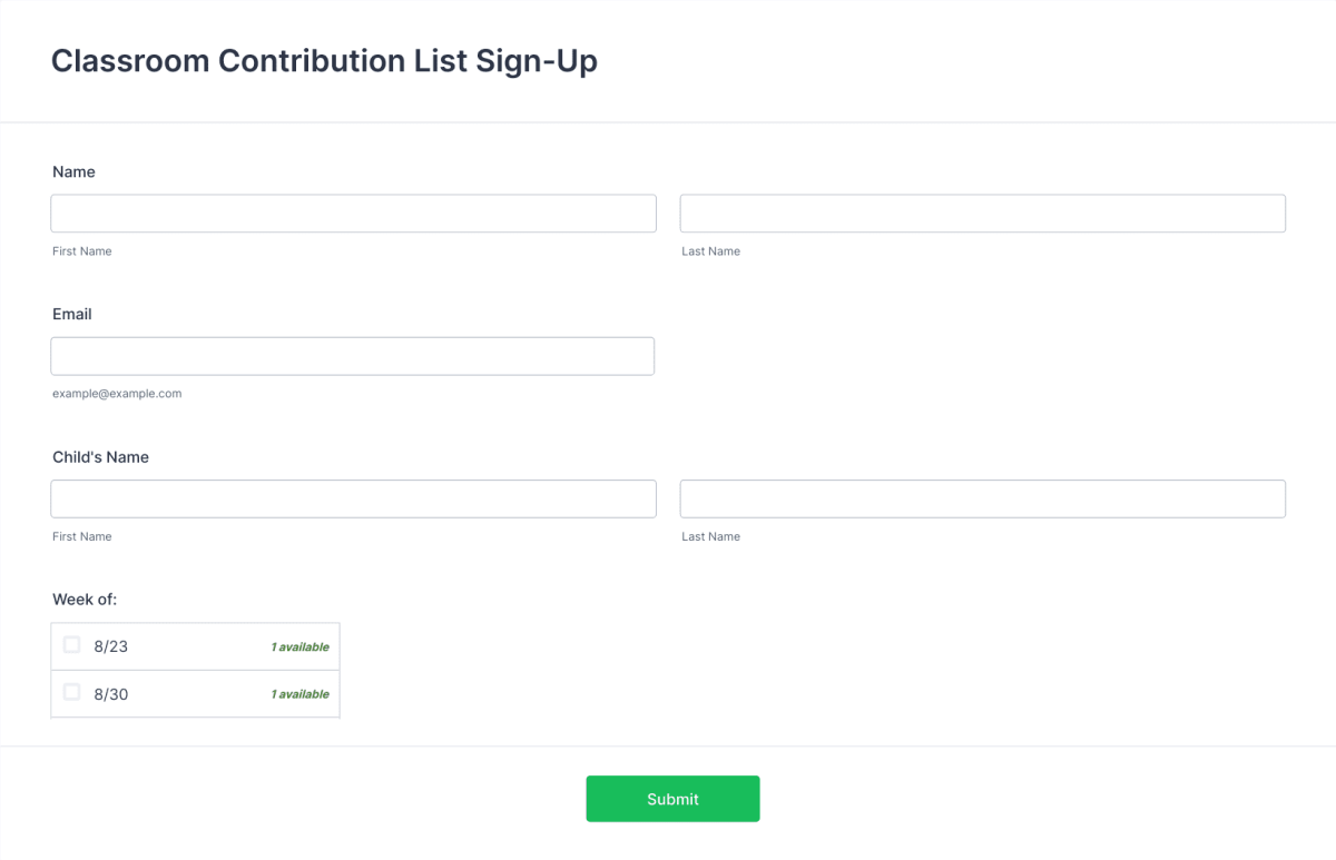 Classroom Contribution List Sign-Up Form Template | Jotform