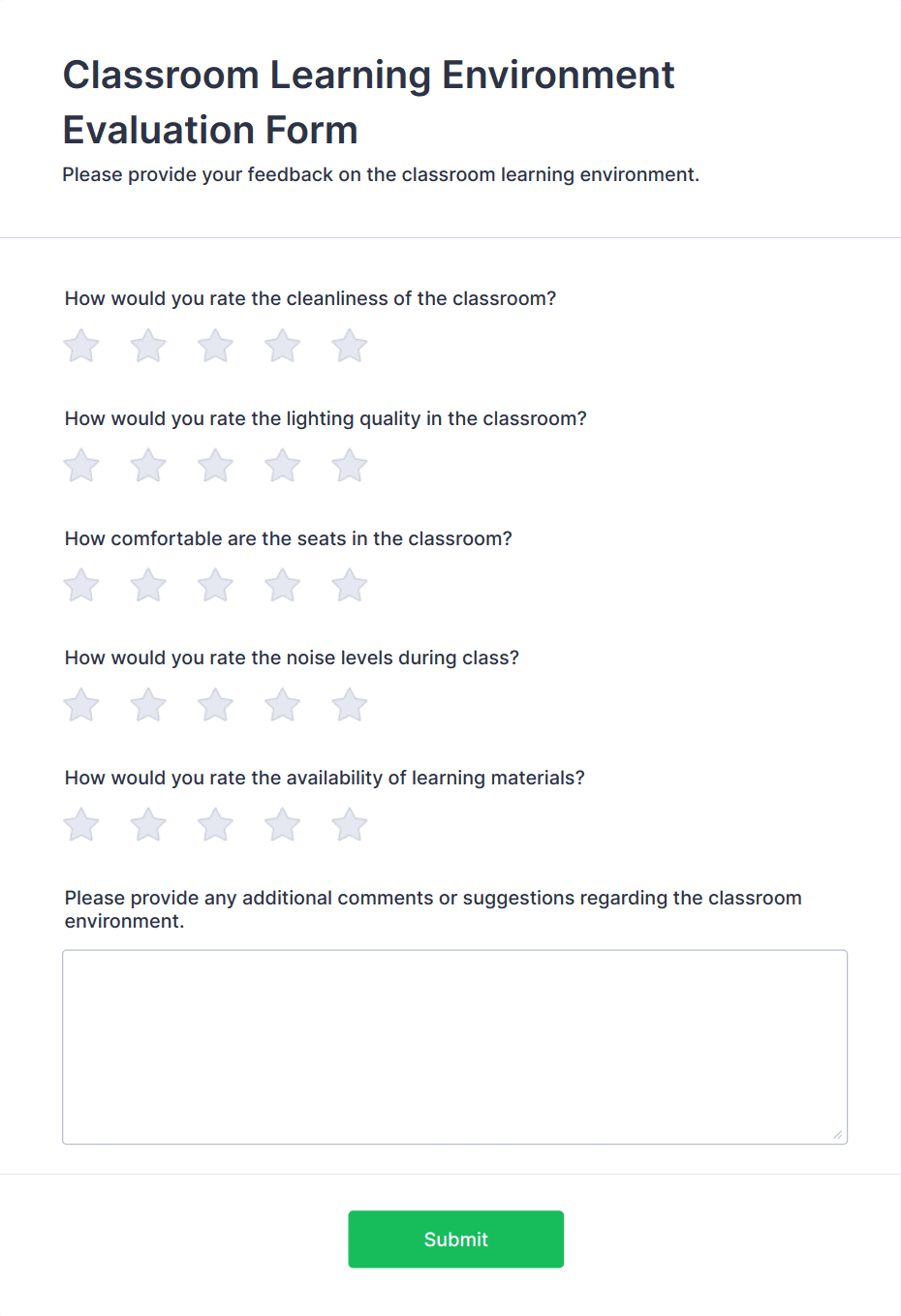 Classroom Learning Environment Evaluation Form Template | Jotform