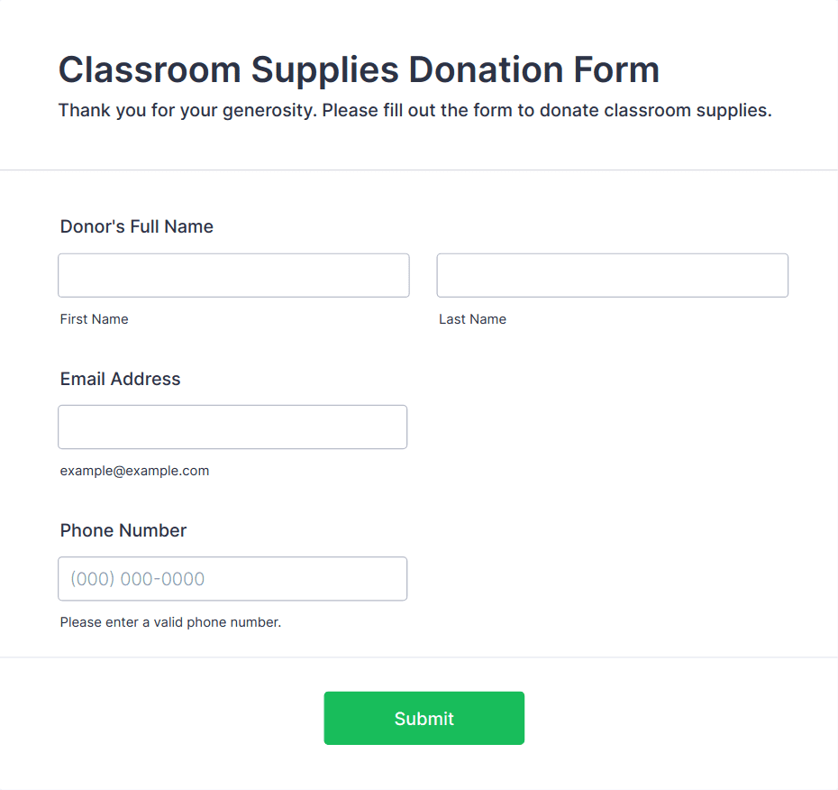 Classroom Supplies Donation Form Template | Jotform