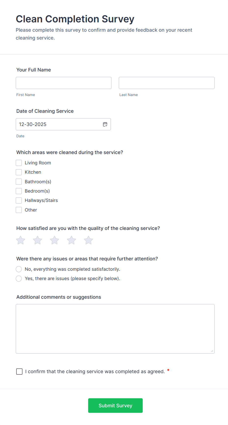 Clean Completion Survey Form Template | Jotform