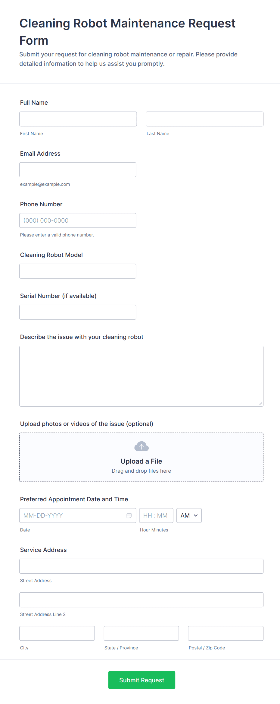 Cleaning Robot Maintenance Request Form Template | Jotform