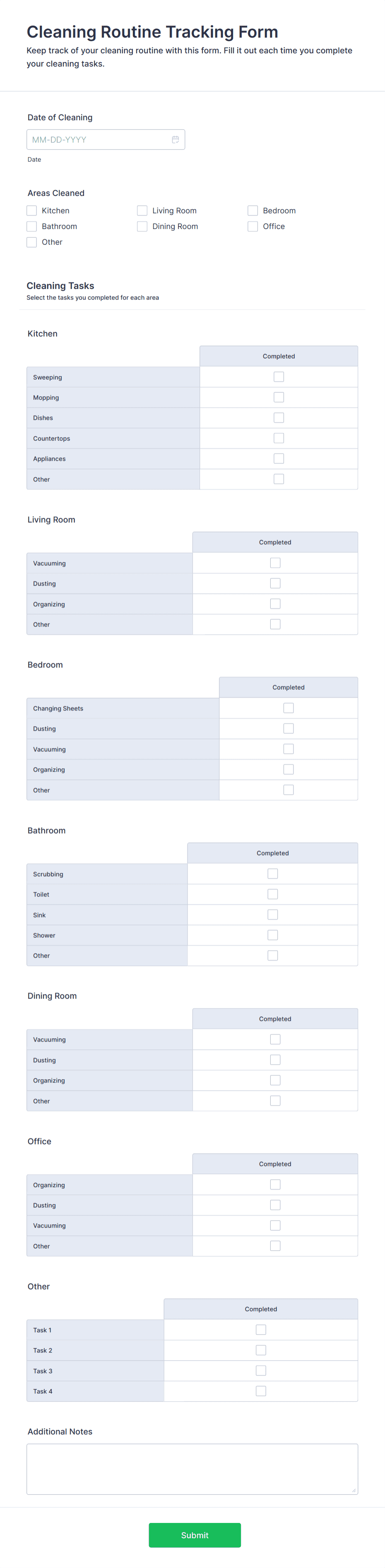 Cleaning Routine Tracking Form Template | Jotform