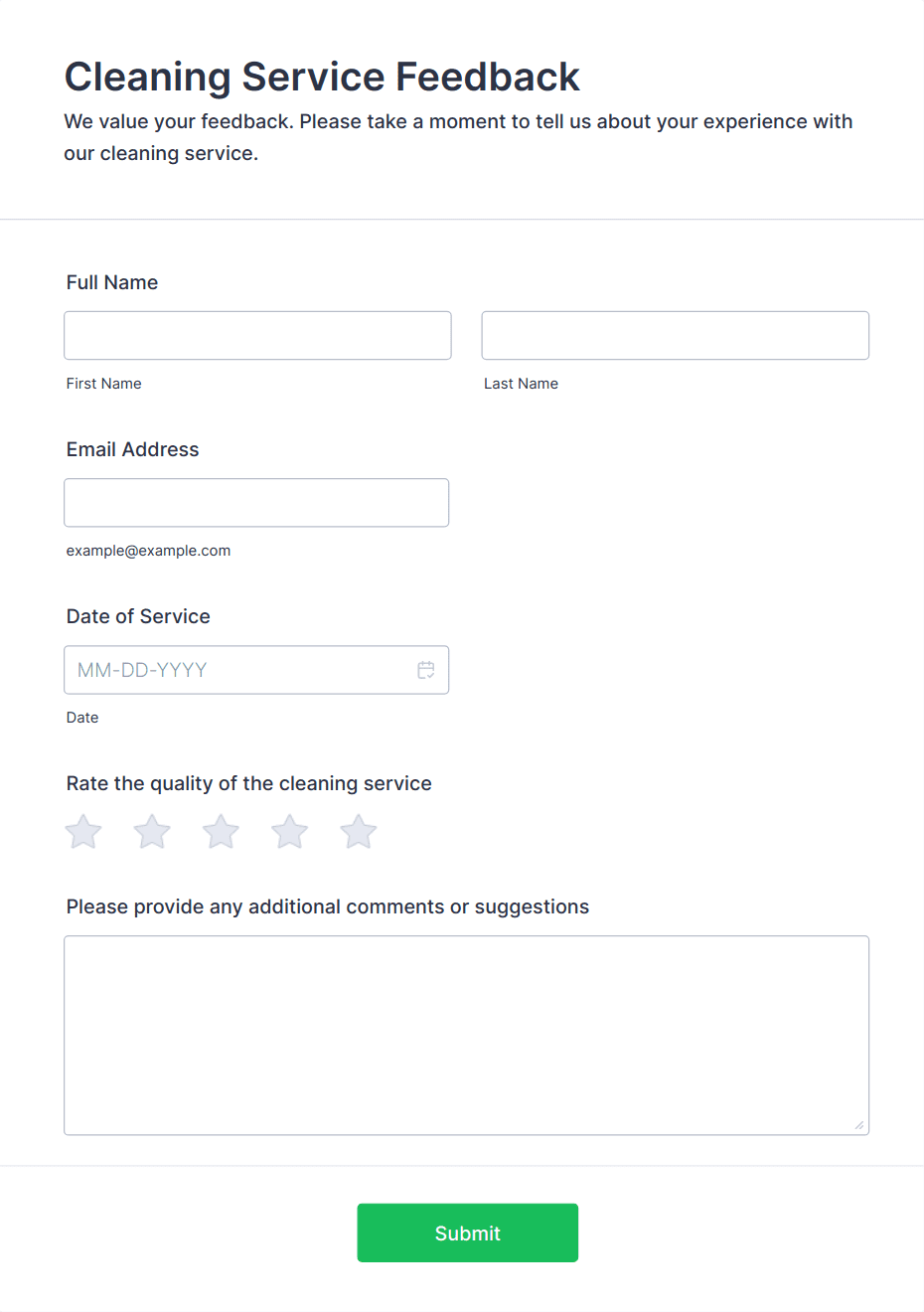 Cleaning Service Feedback Form Template | Jotform