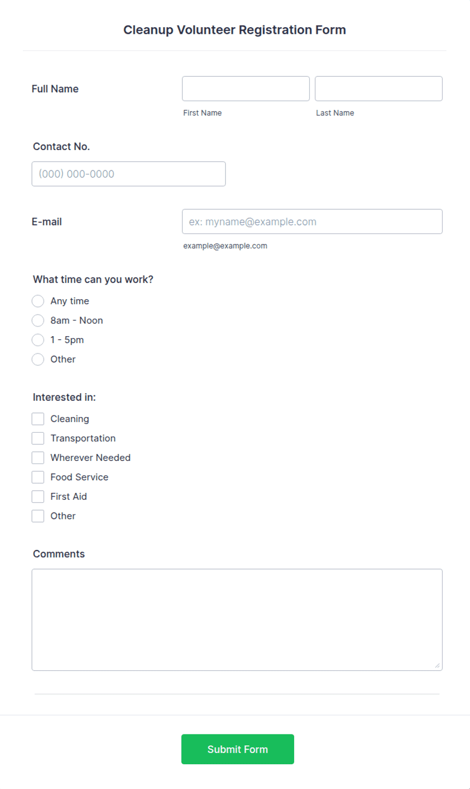 Cleanup Volunteer Registration Form Template | Jotform