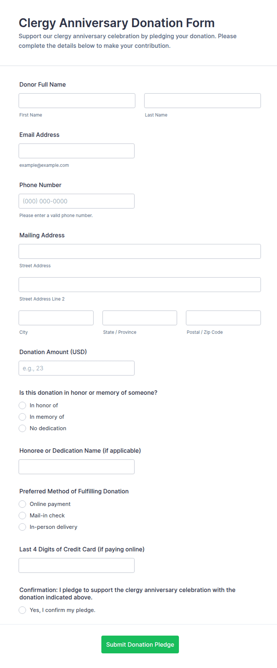 Clergy Anniversary Donation Form Template | Jotform
