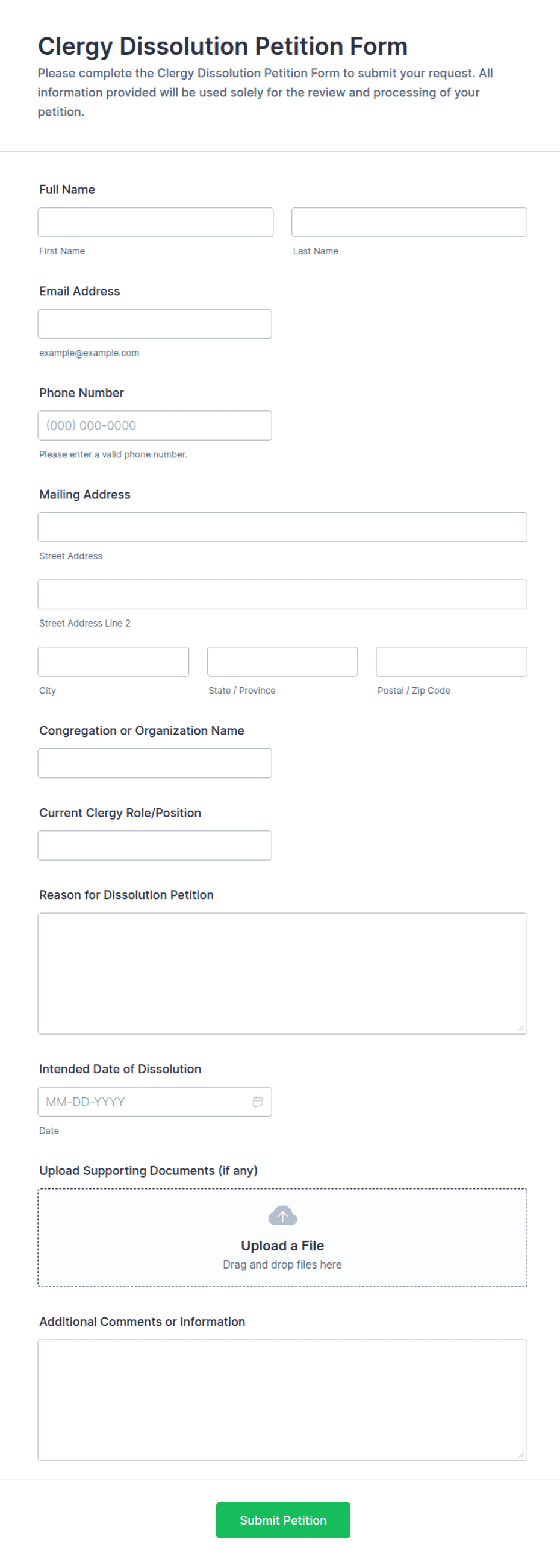 Clergy Dissolution Petition Form Template | Jotform