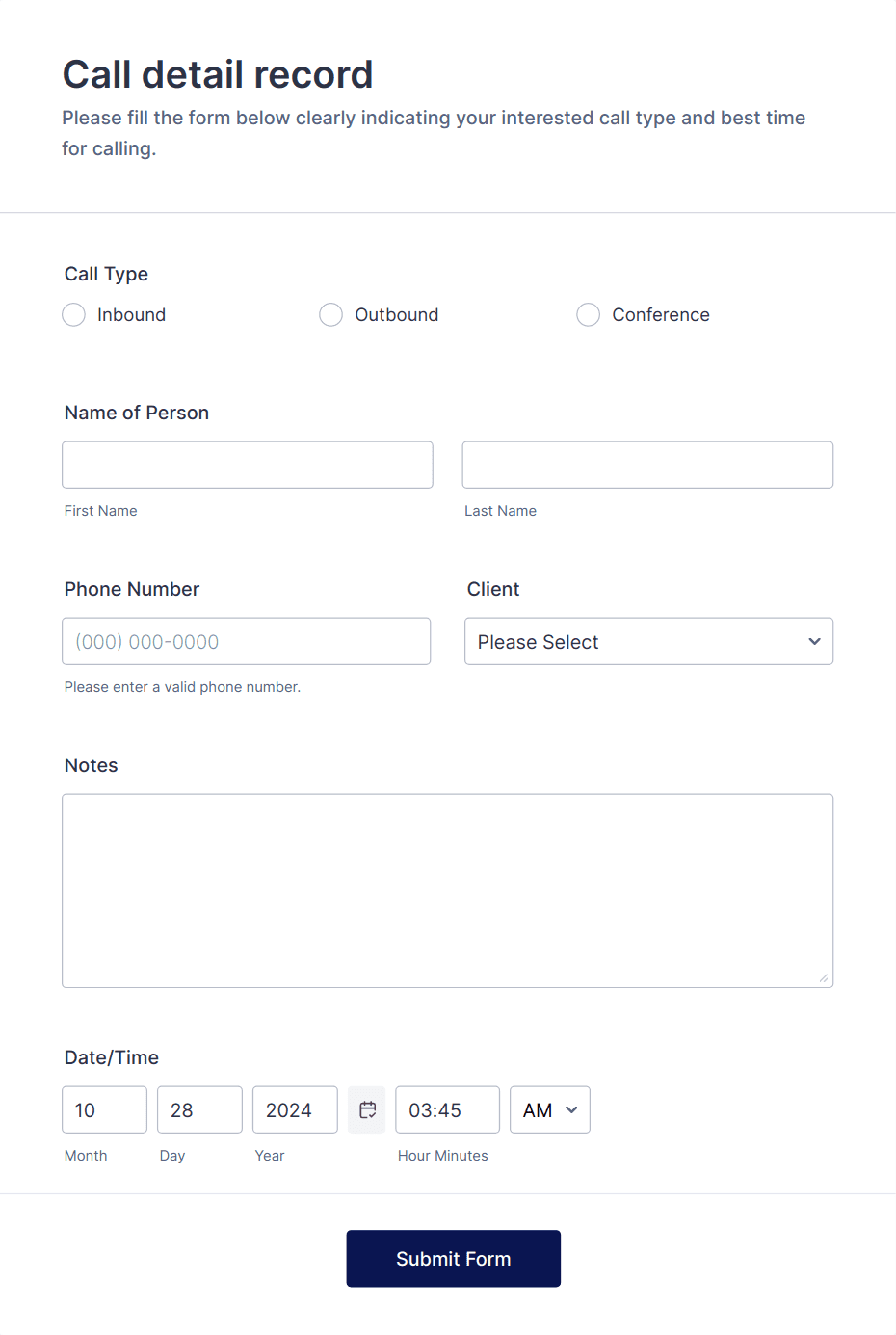 Client Call Log Form Template | Jotform