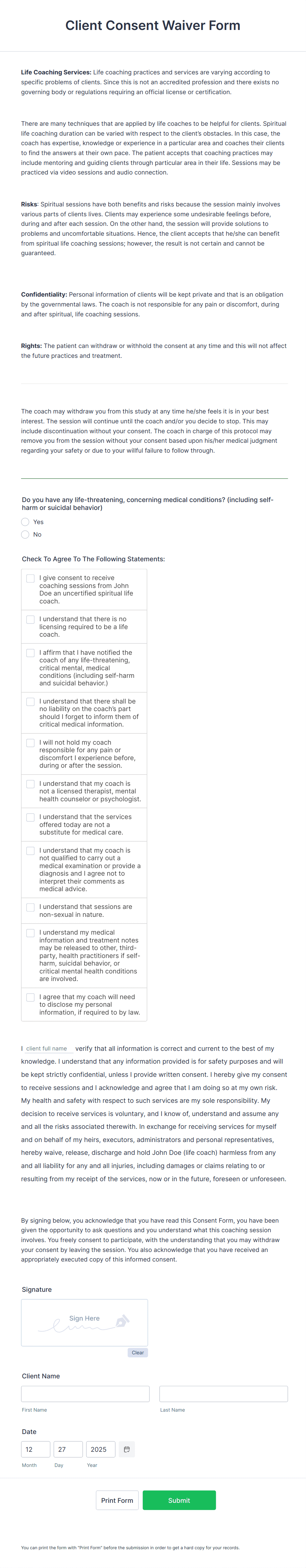 Client Consent Waiver Form Template | Jotform