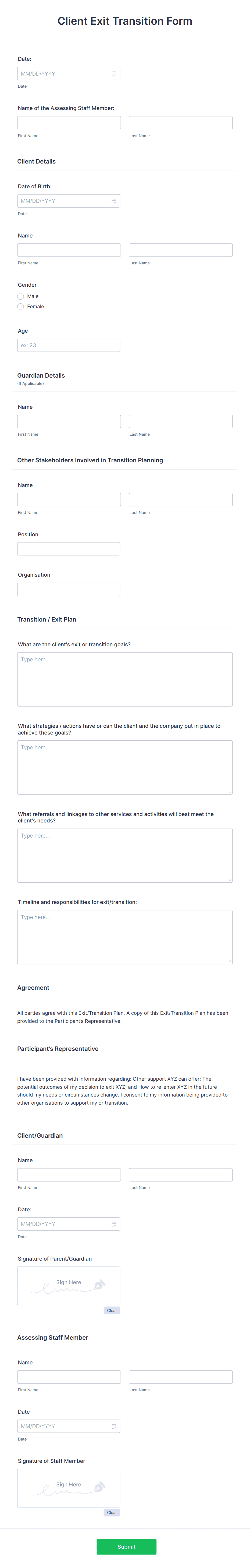 Client Exit Transition Form Template | Jotform