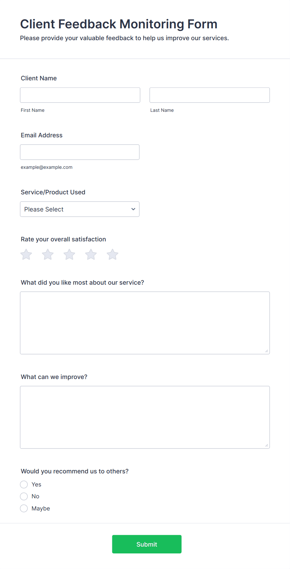 Client Feedback Monitoring Form Template | Jotform