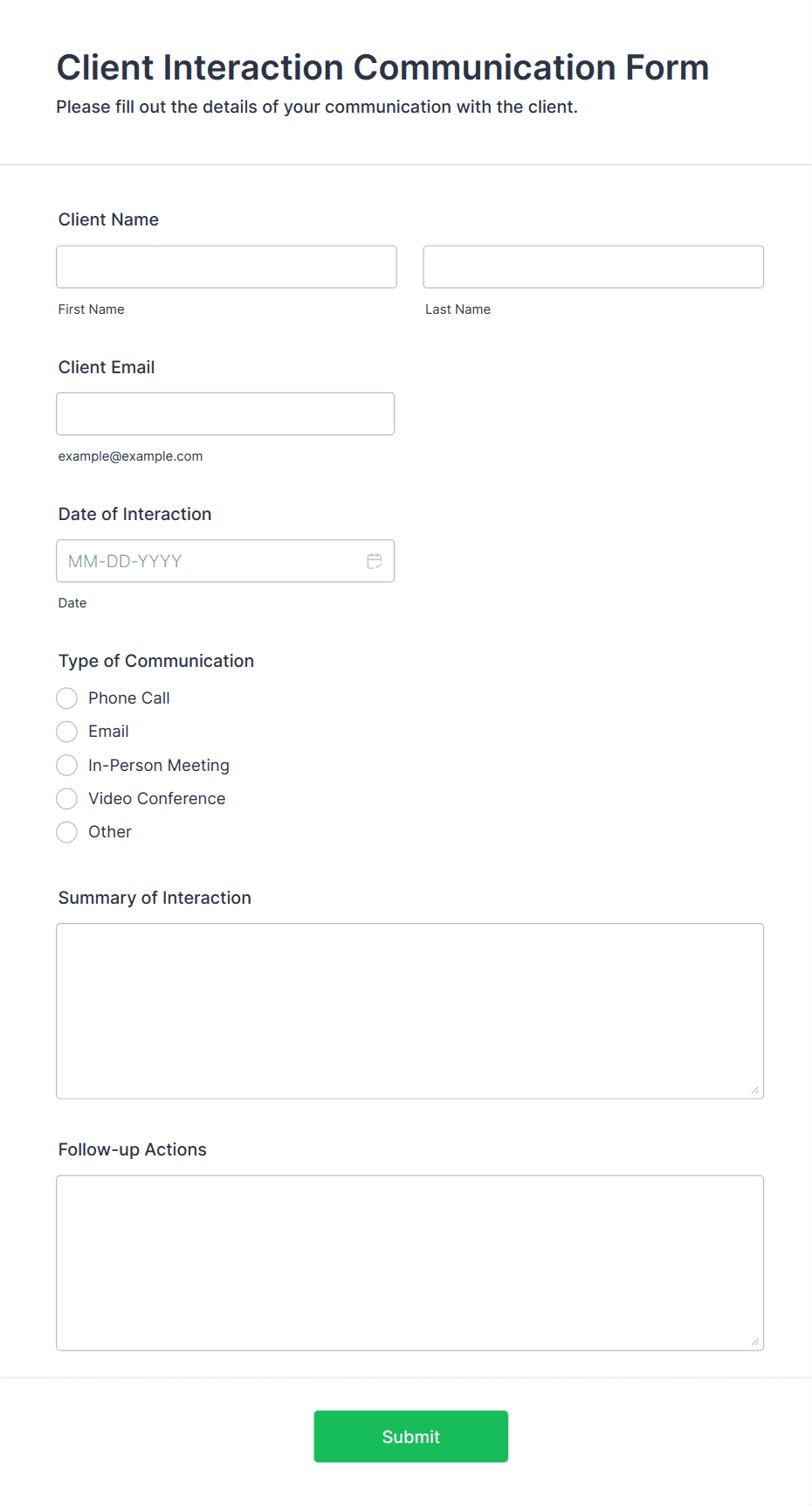 Client Interaction Communication Form Template | Jotform
