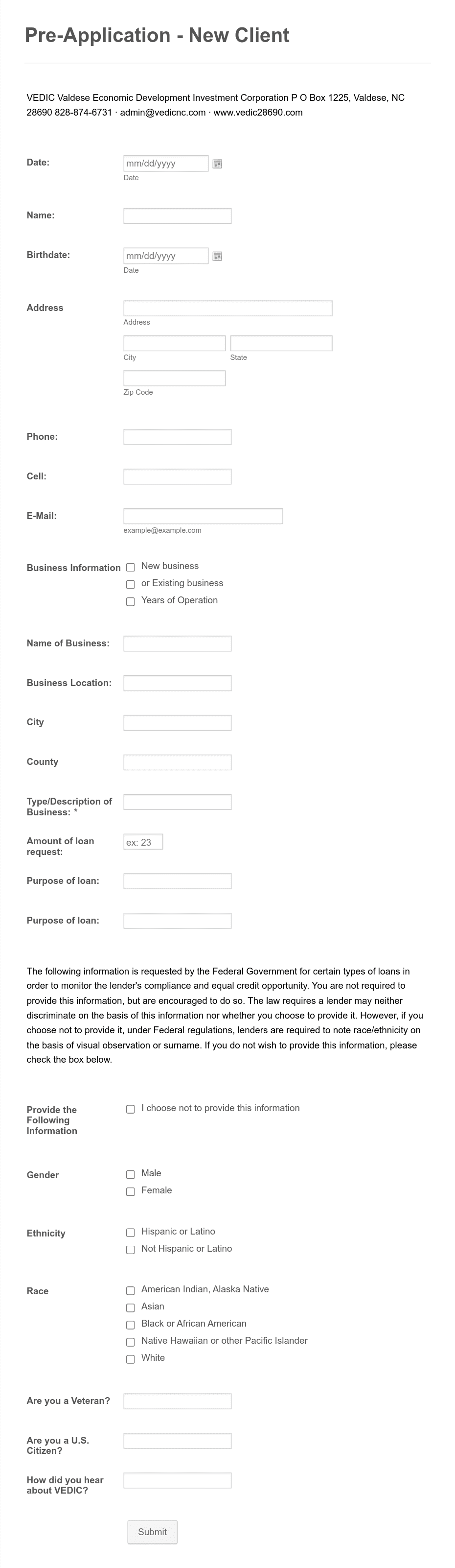 Client Pre Application Form Template | Jotform