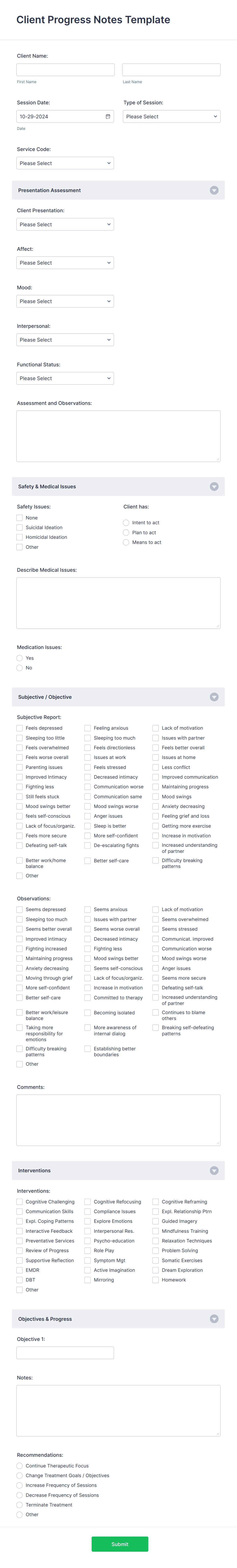 Client Progress Notes Template Form Template | Jotform