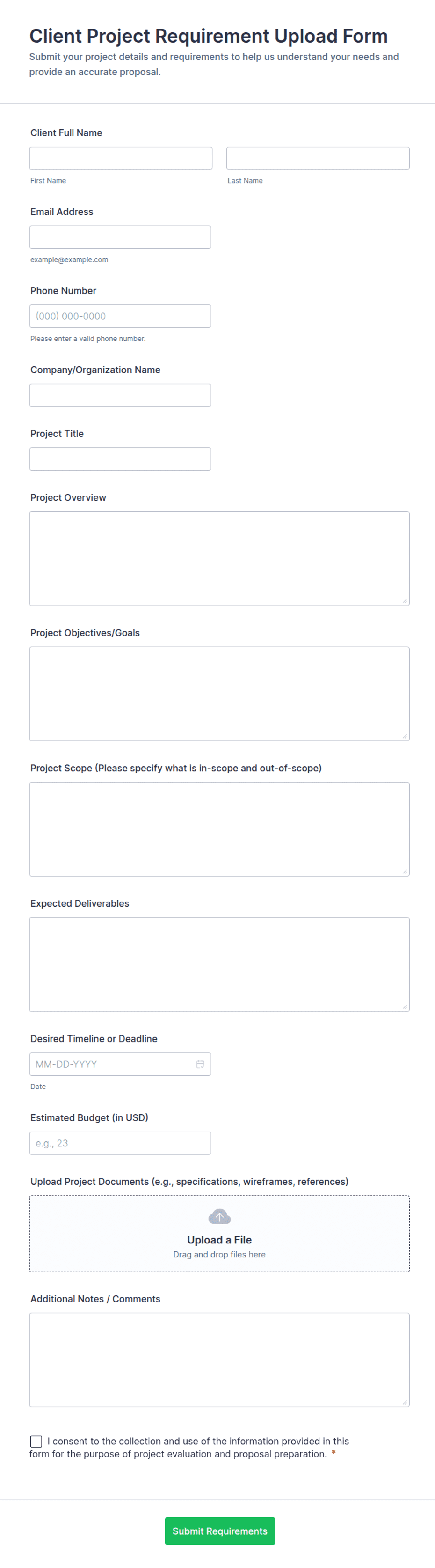 Client Project Requirement Upload Form Template | Jotform