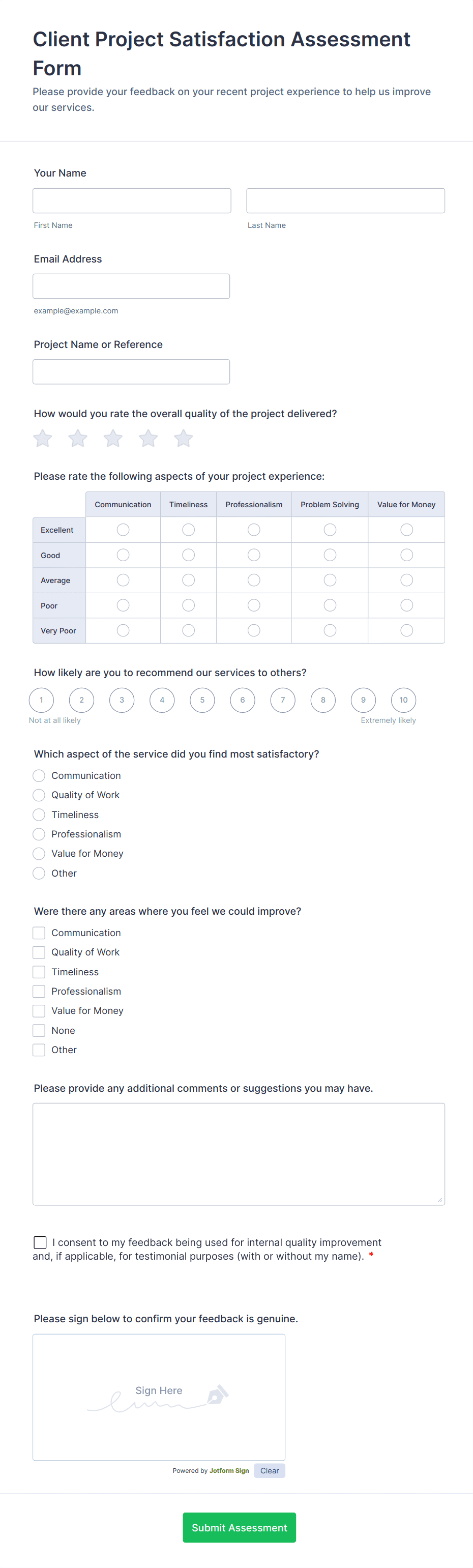 Client Project Satisfaction Assessment Form Template | Jotform