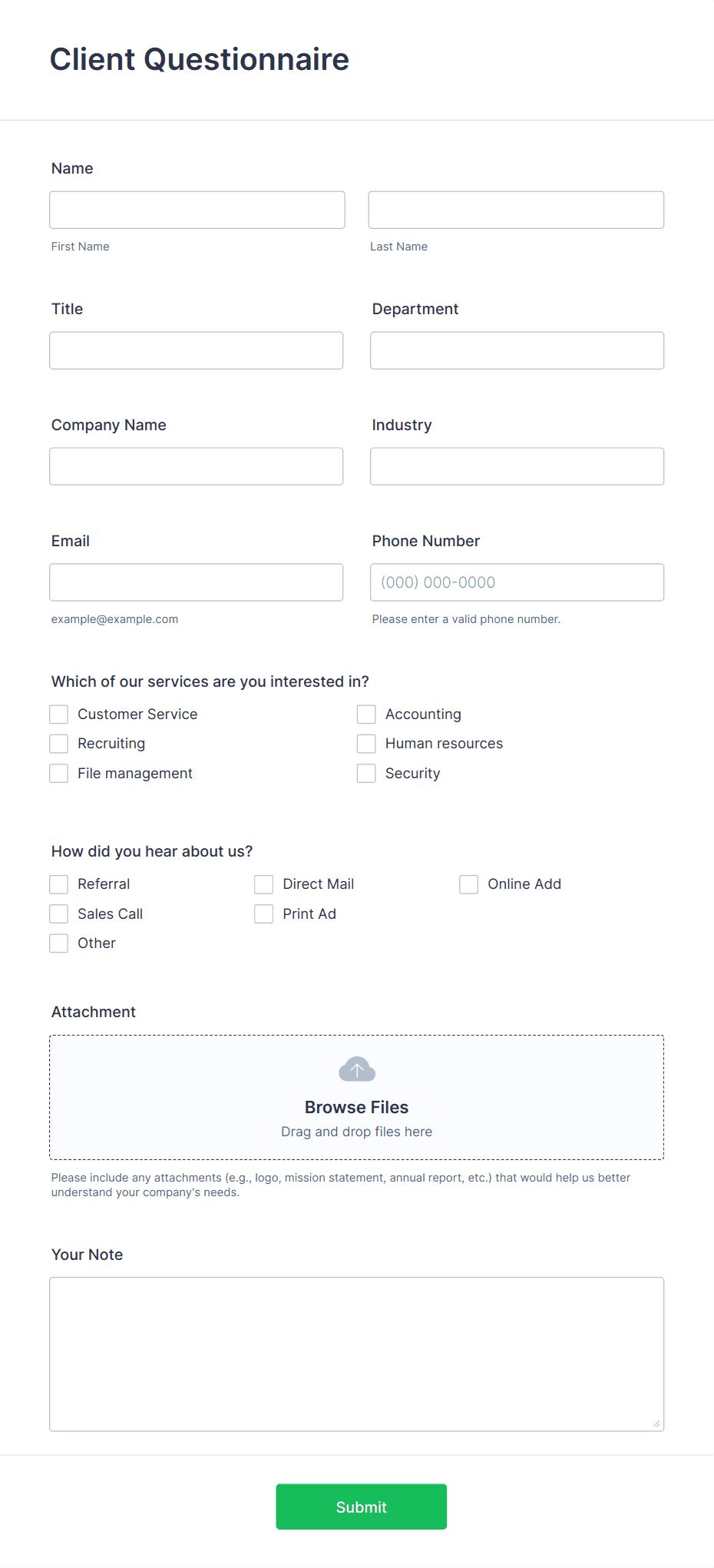 Client Questionnaire Form Template | Jotform