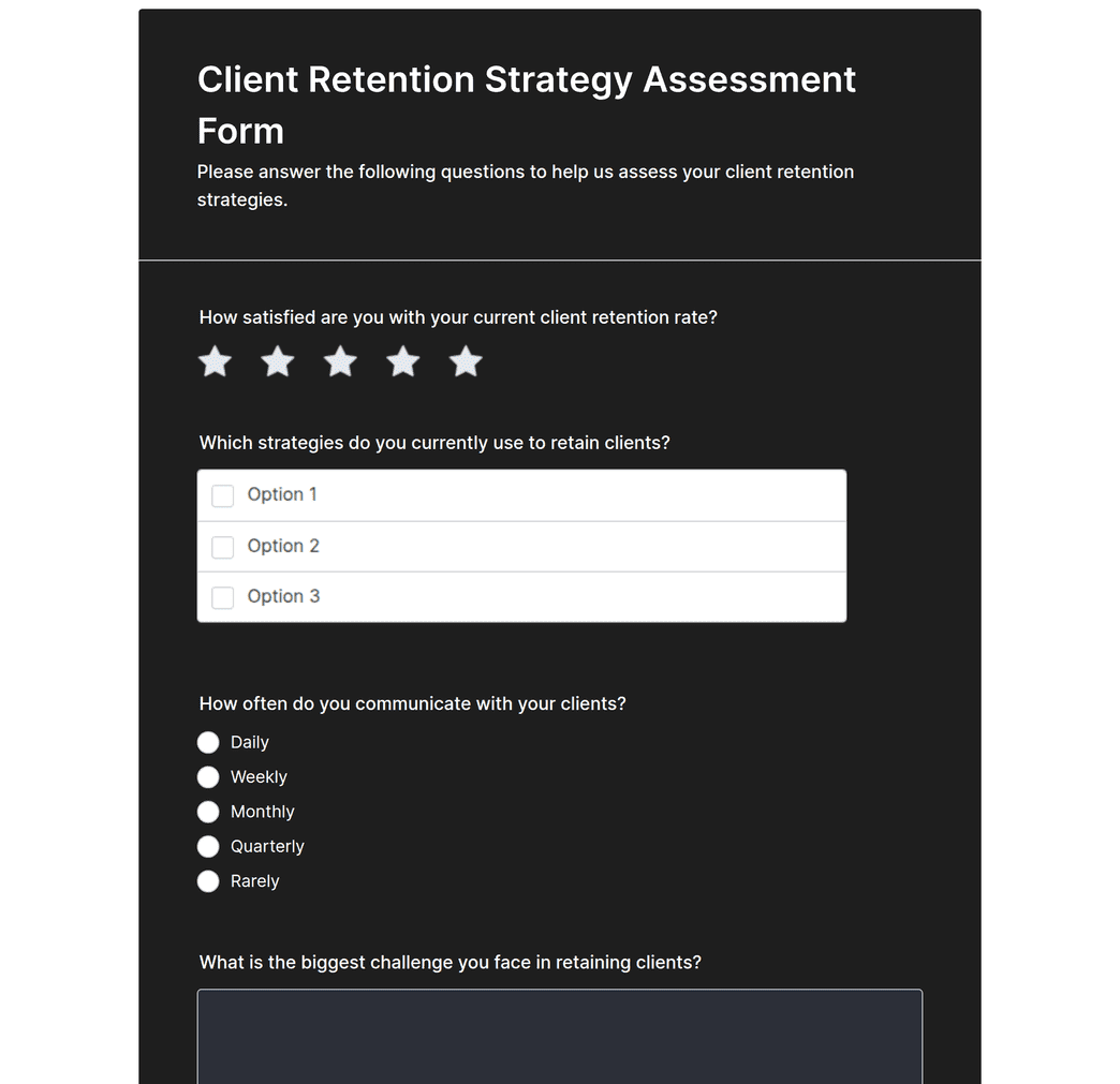 Client Retention Strategy Assessment Form Template | Jotform
