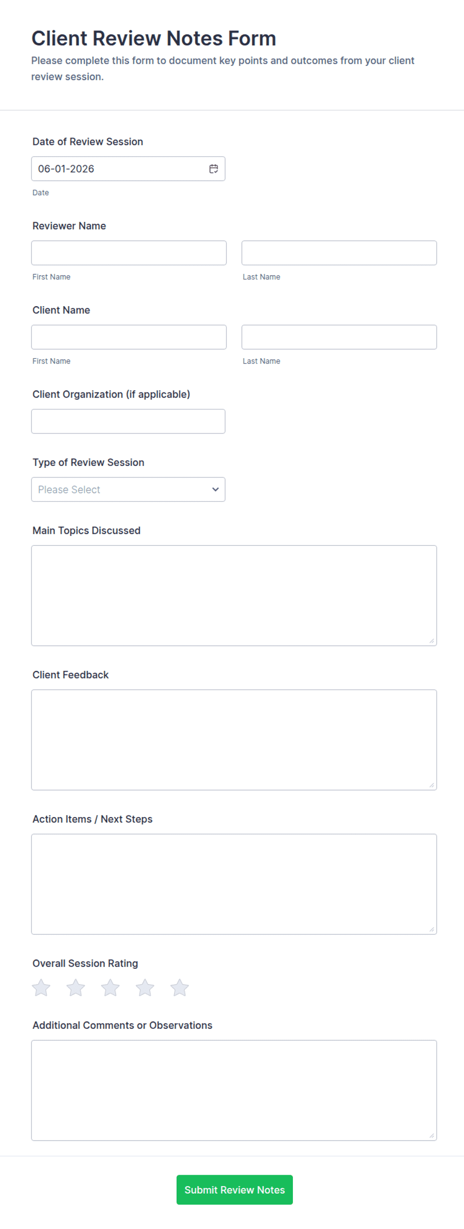 Client Review Notes Form Template | Jotform