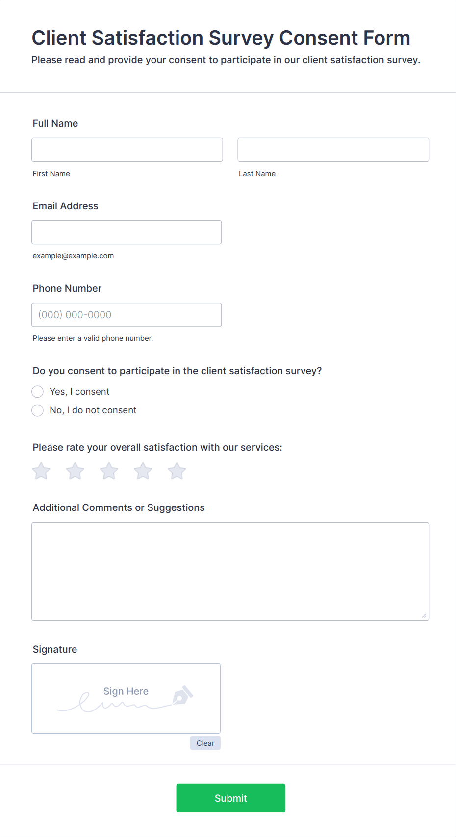 Client Satisfaction Survey Consent Form Template | Jotform