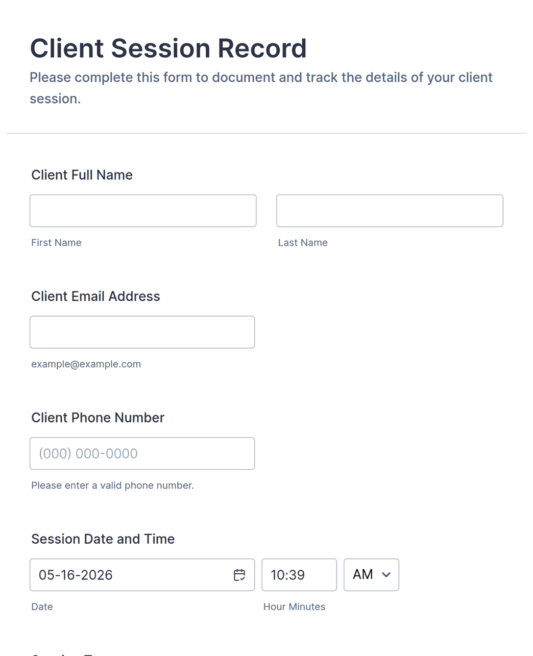 Client Session Record Form Template | Jotform