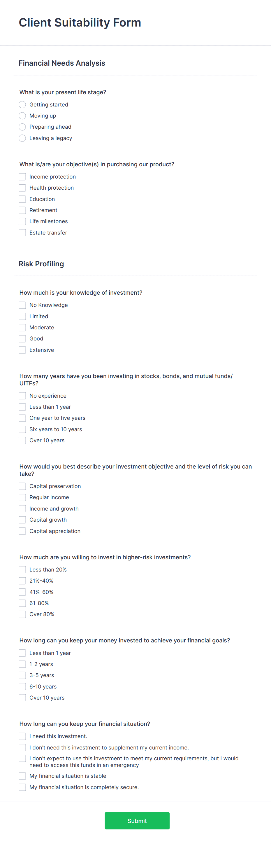 Client Suitability Form Template | Jotform