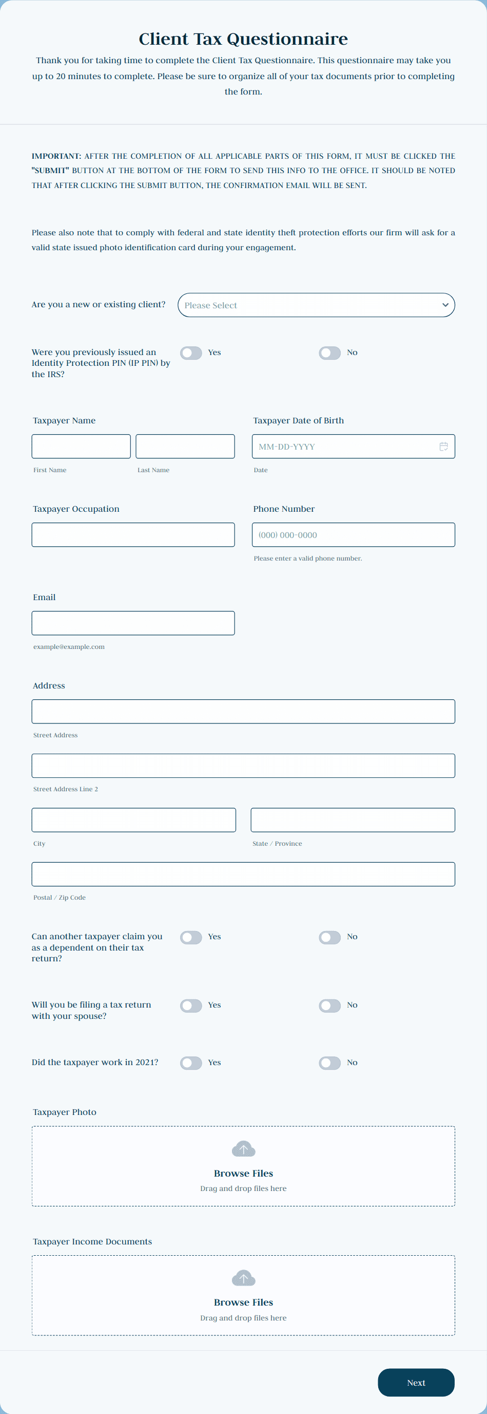 Client Tax Questionnaire Form Template | Jotform