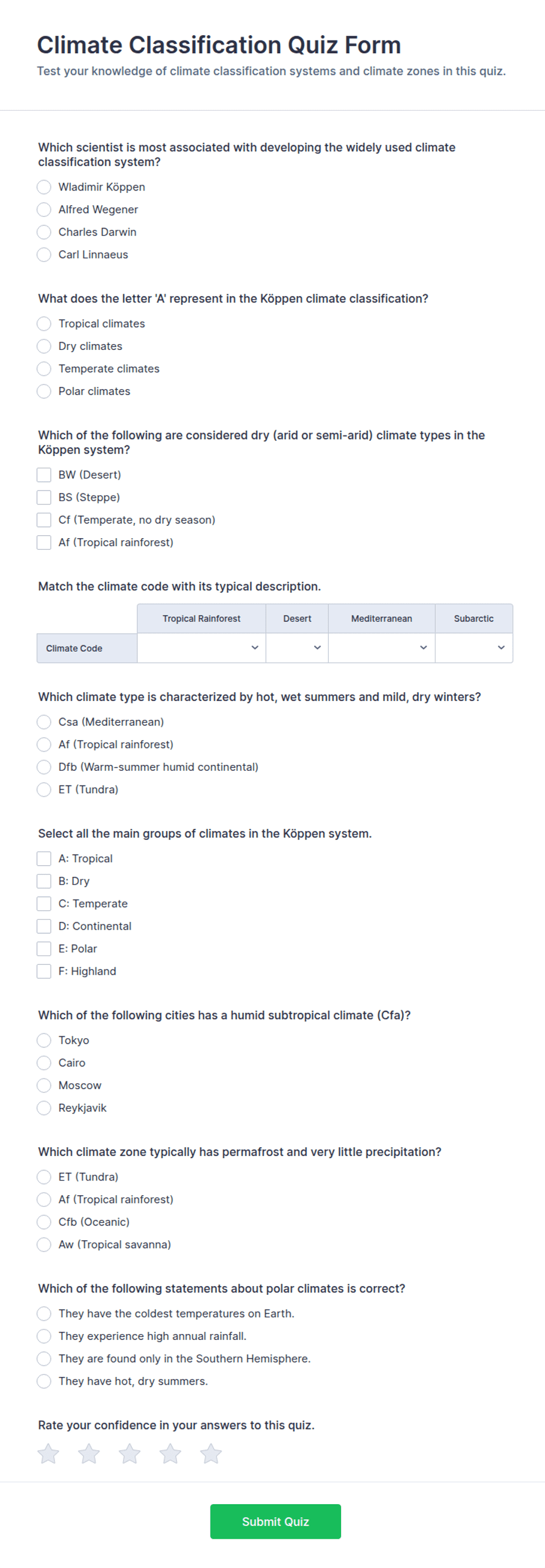 Climate Classification Quiz Form Template | Jotform