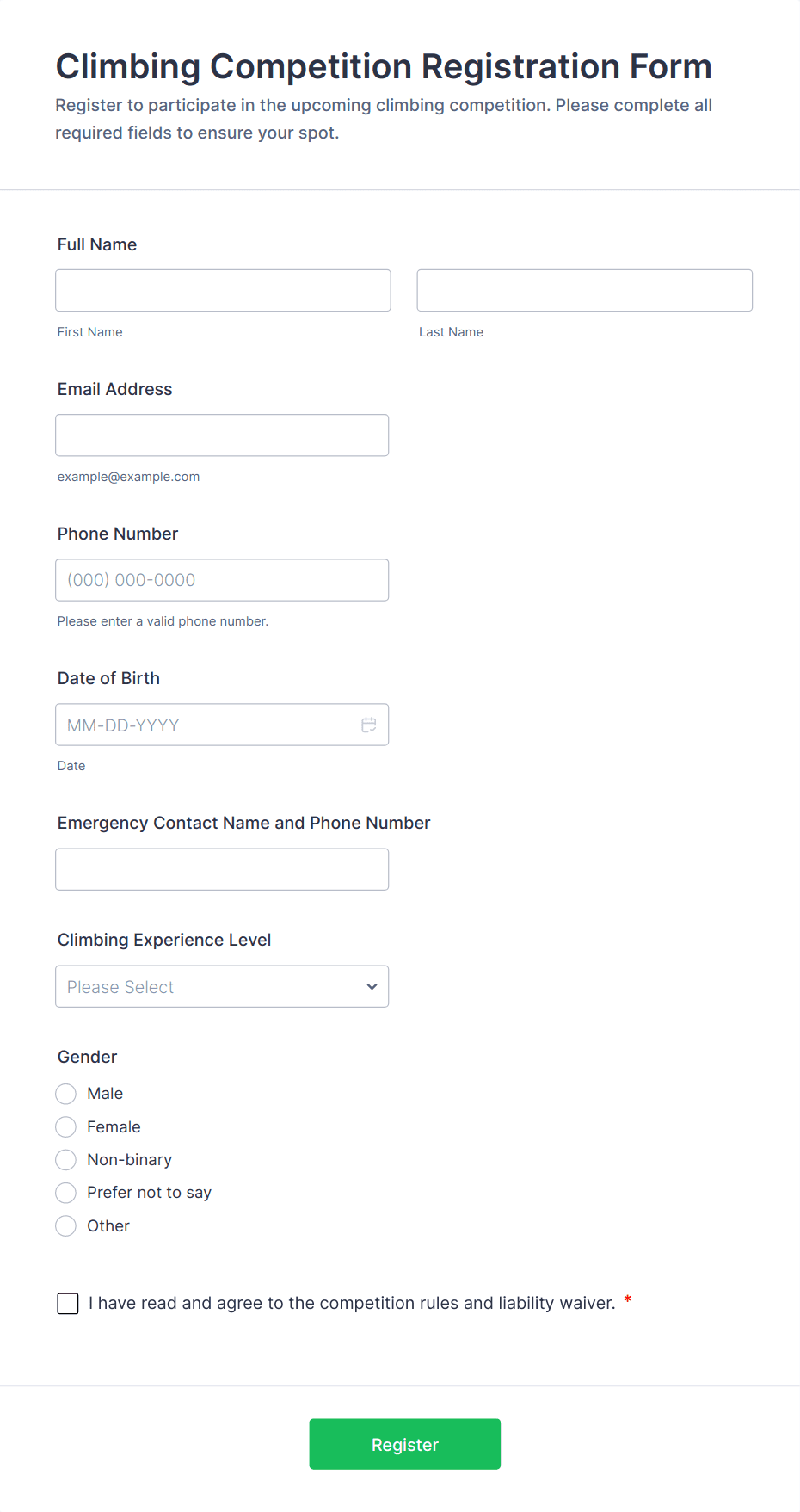 Climbing Competition Registration Form Template | Jotform