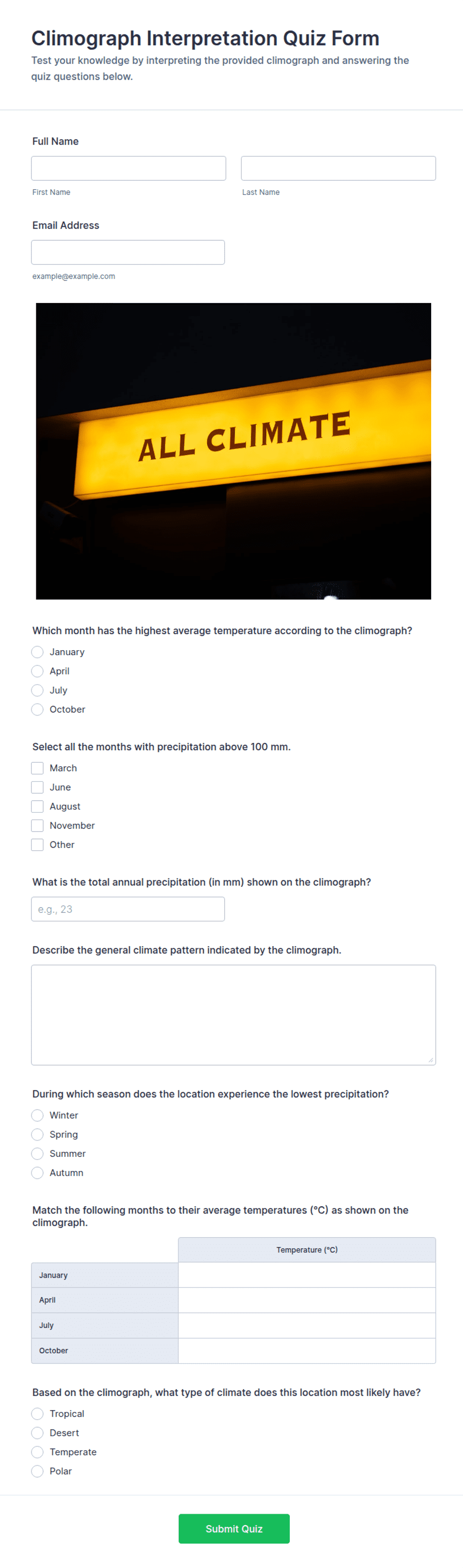 Climograph Interpretation Quiz Form Template | Jotform