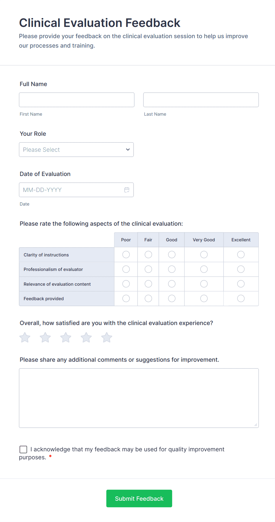 Clinical Evaluation Feedback Form Template | Jotform