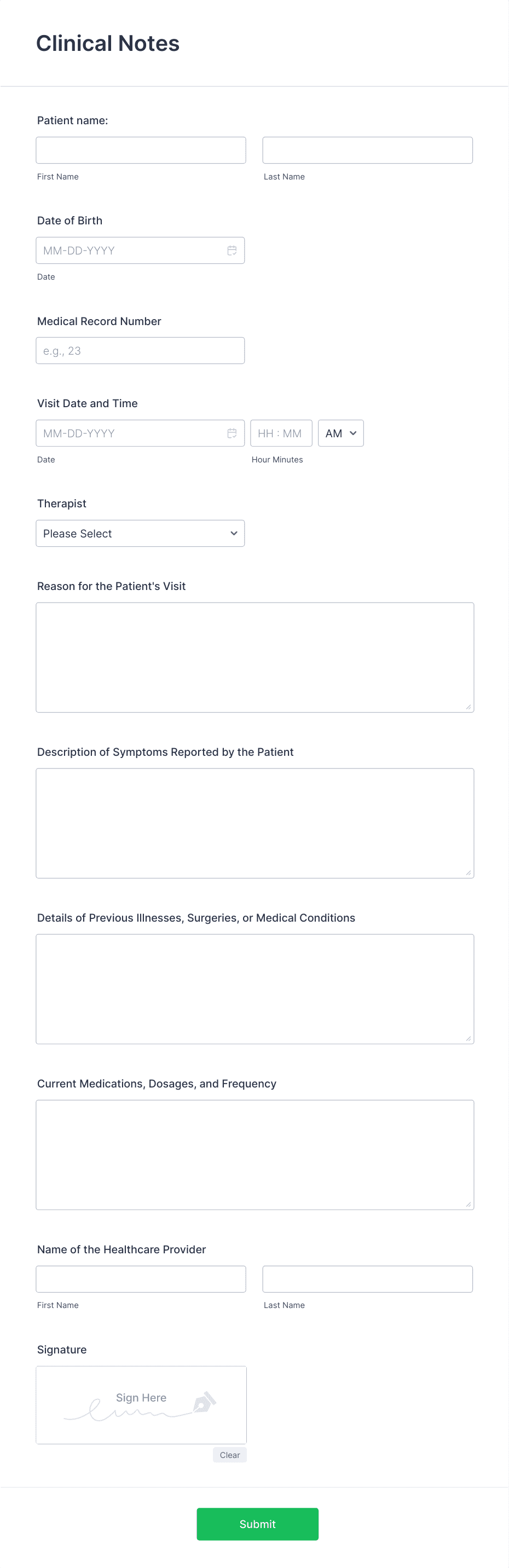 Clinical Notes Form Template | Jotform