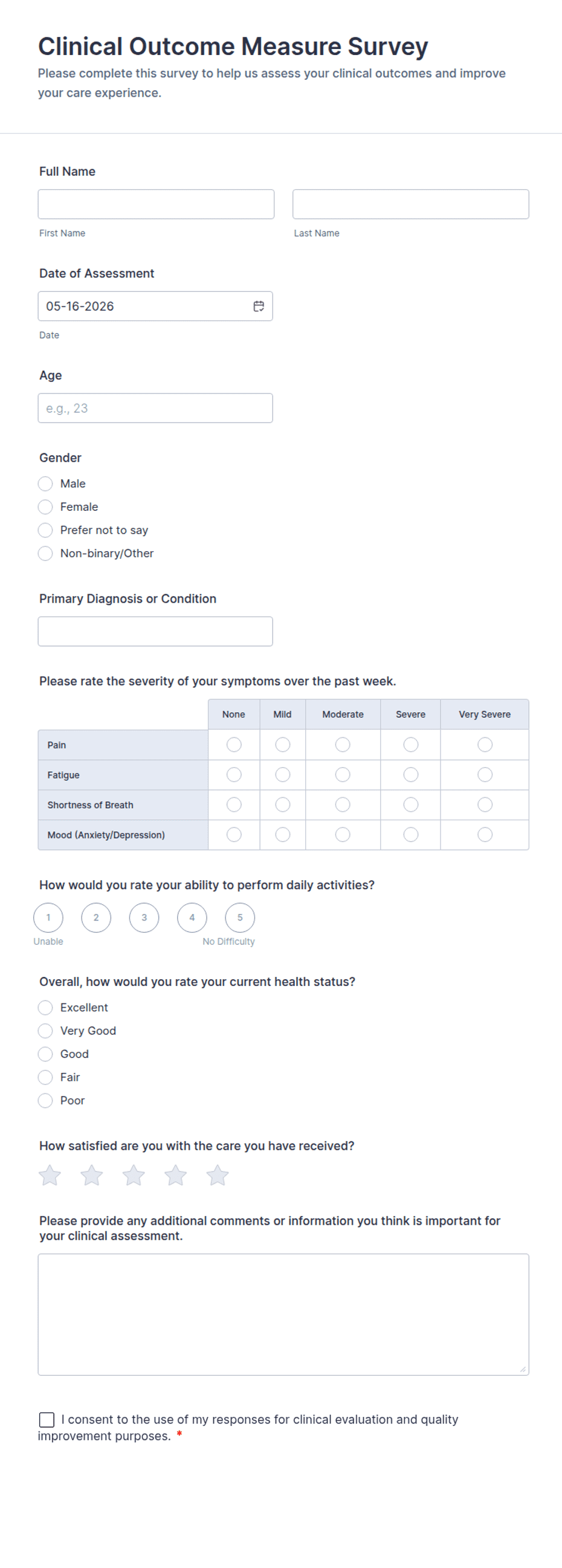 Clinical Outcome Measure Survey Form Template | Jotform