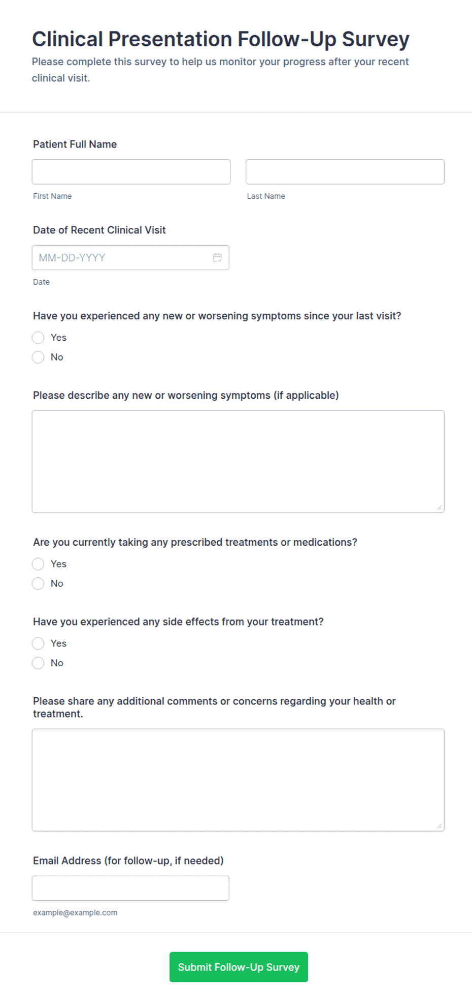 Clinical Presentation Follow-Up Survey Form Template | Jotform