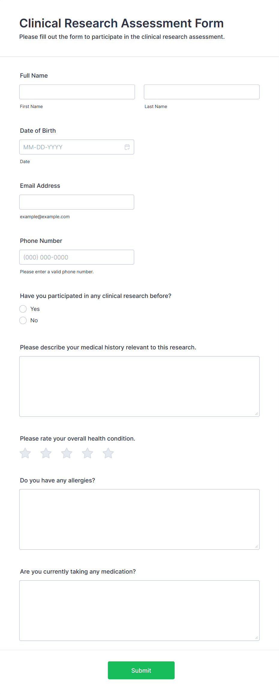 Clinical Research Assessment Form Template | Jotform