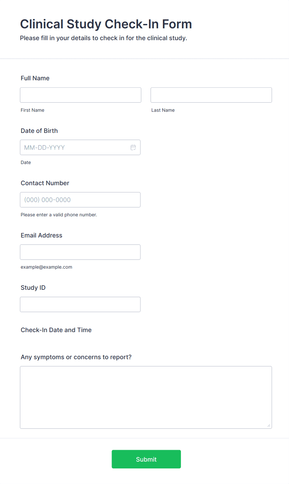 Clinical Study Check-In Form Template | Jotform