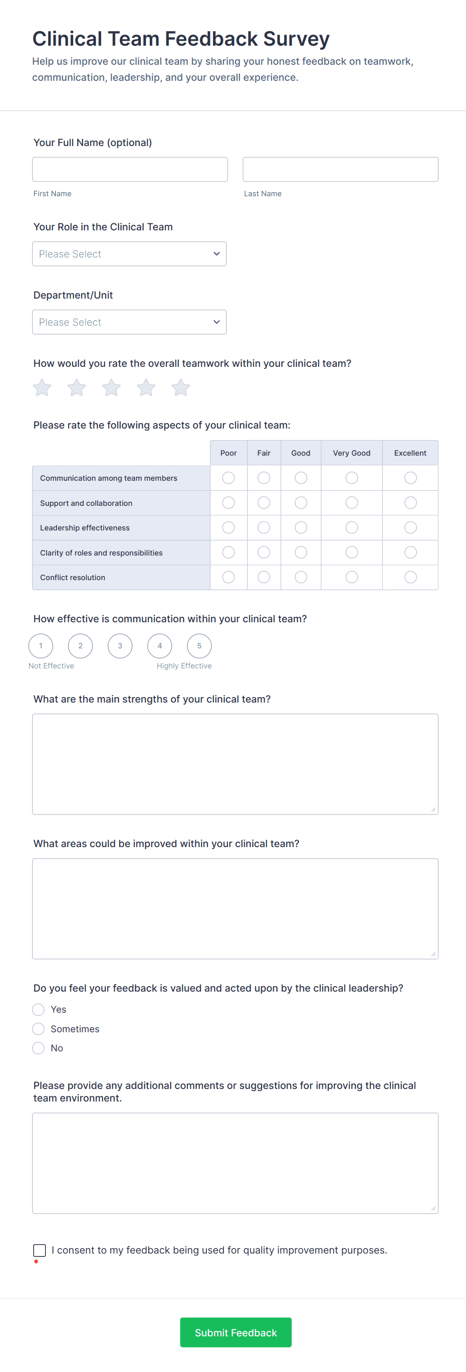 Clinical Team Feedback Survey Form Template | Jotform