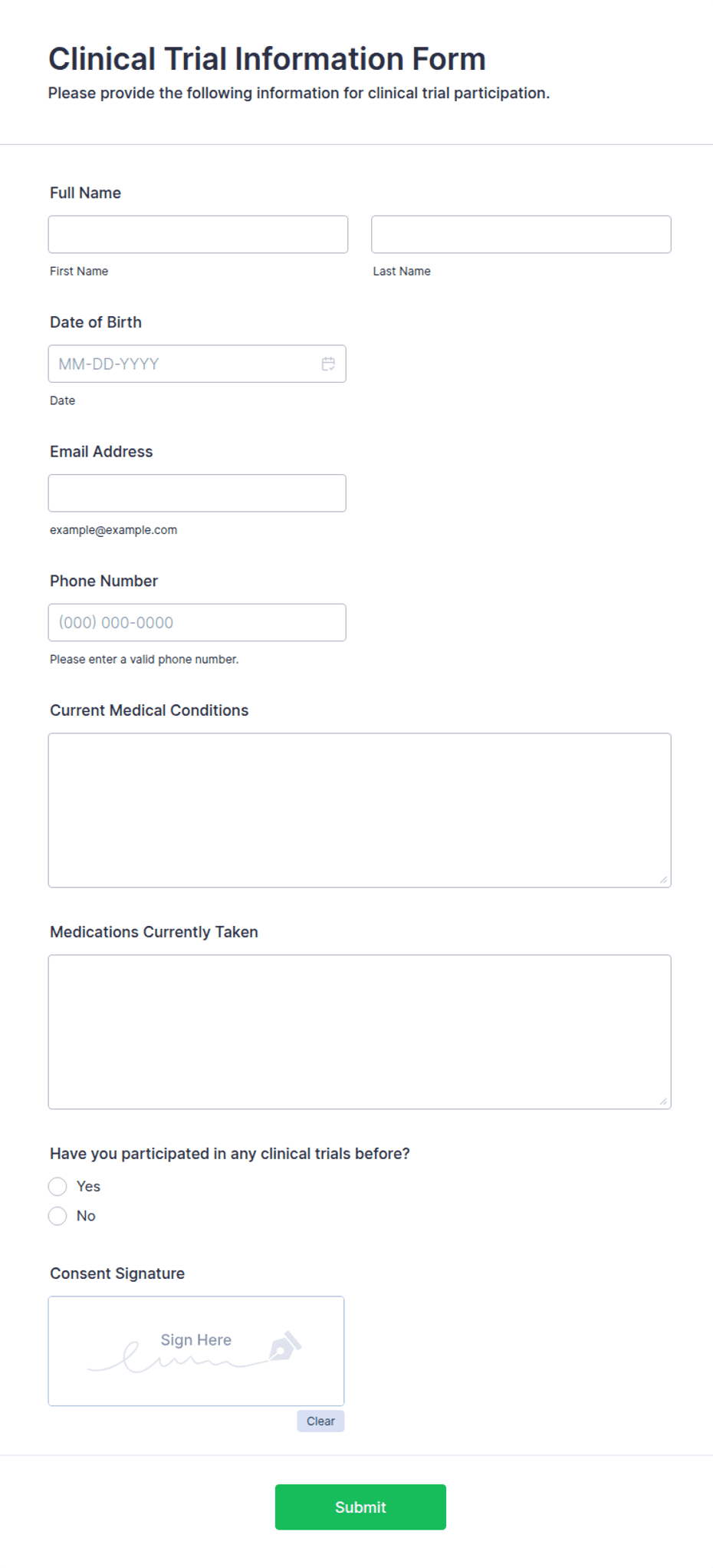 Clinical Trial Information Form Template | Jotform
