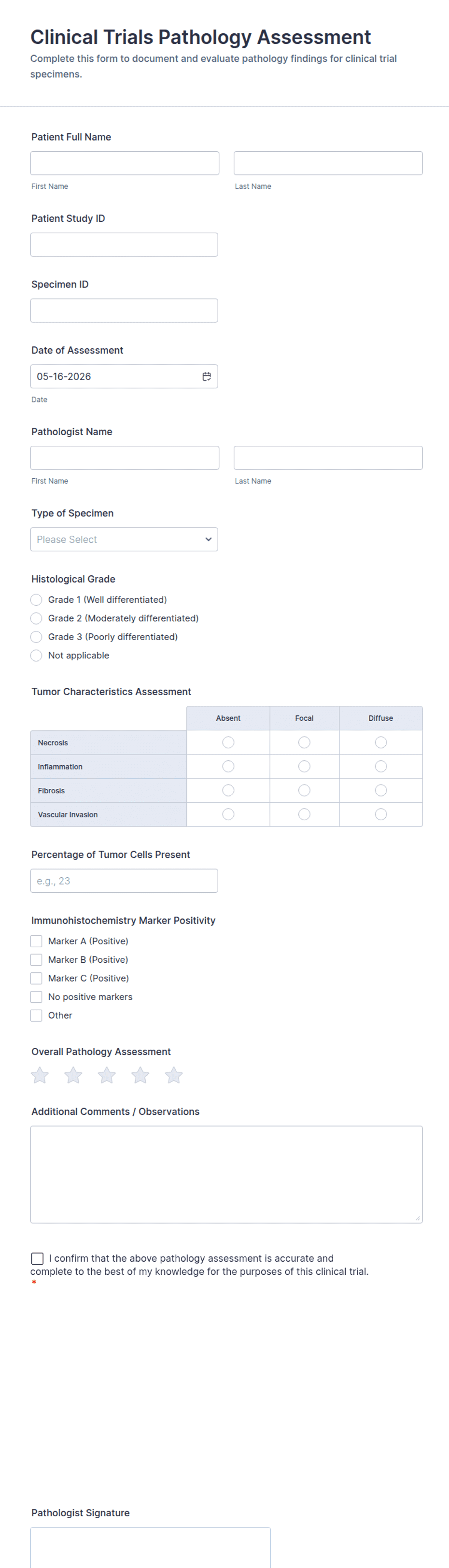 Clinical Trials Pathology Assessment Form Template | Jotform
