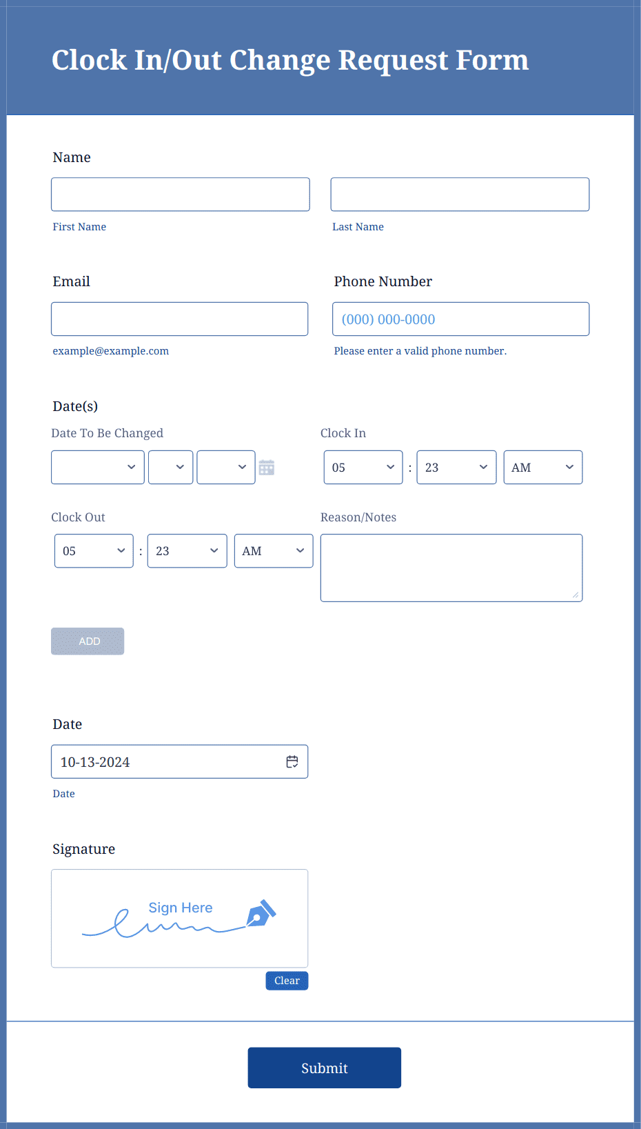 Clock In Out Change Request Form Template | Jotform