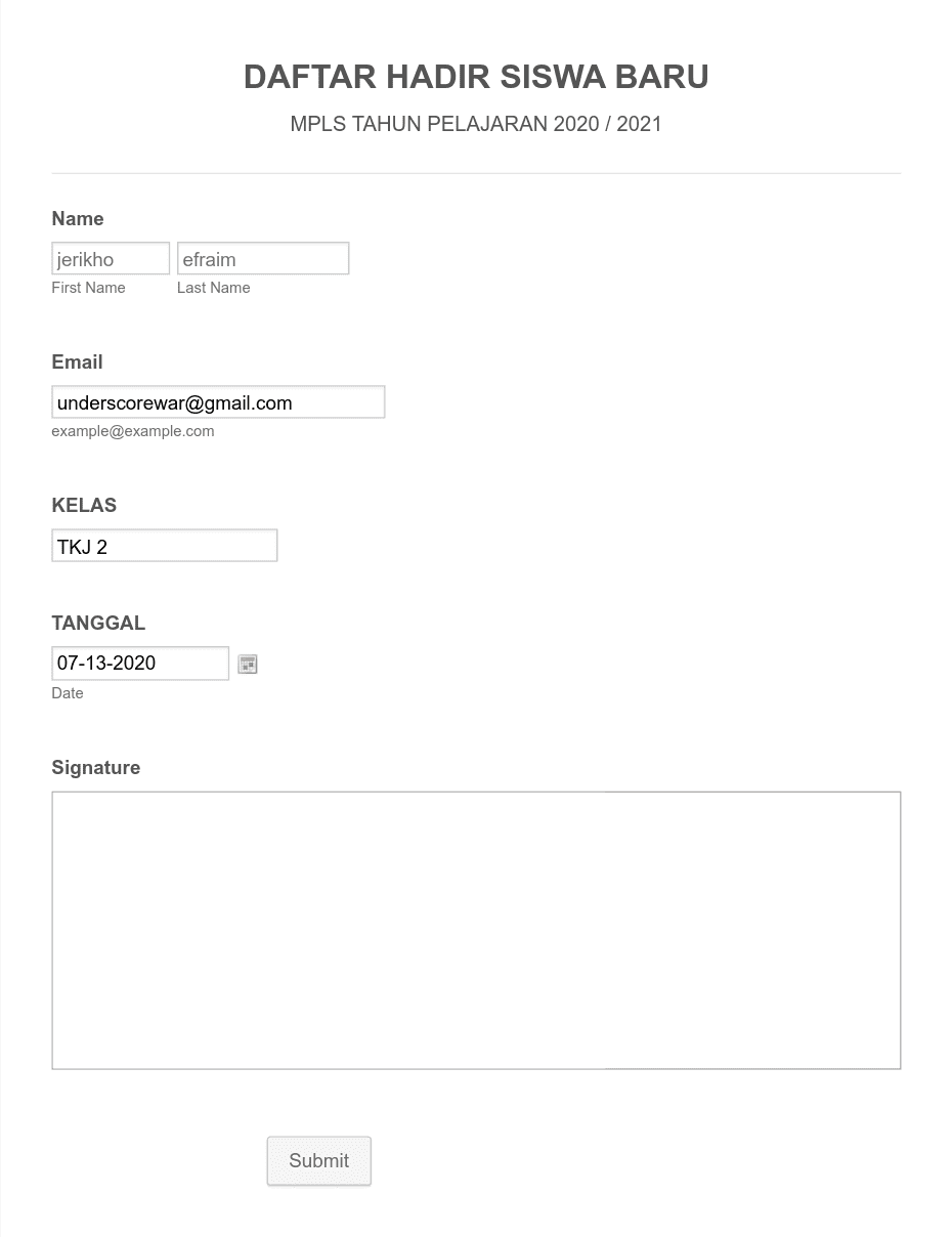 Clone of DAFTAR HADIR SISWA BARU Template Formulir | Jotform