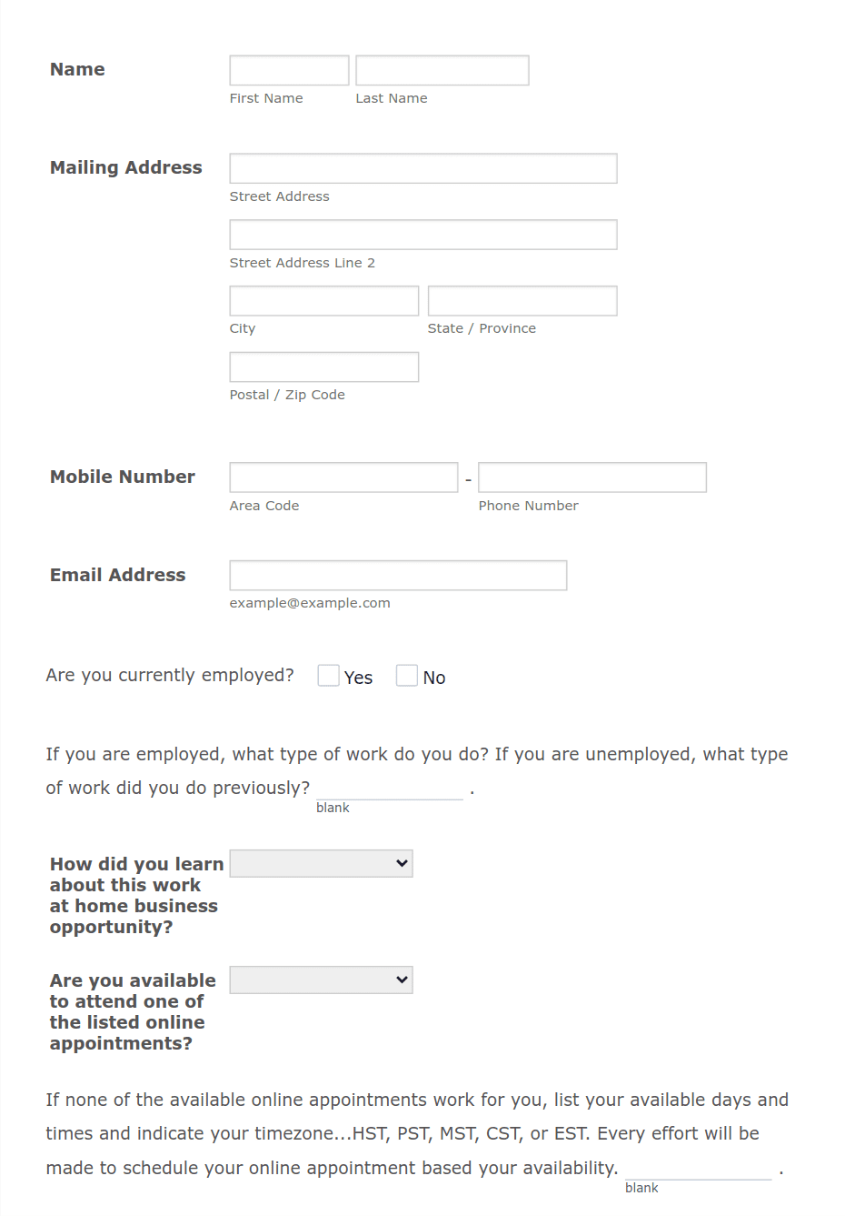 Clone of Work from Home Business Questionnaire Form Template | Jotform