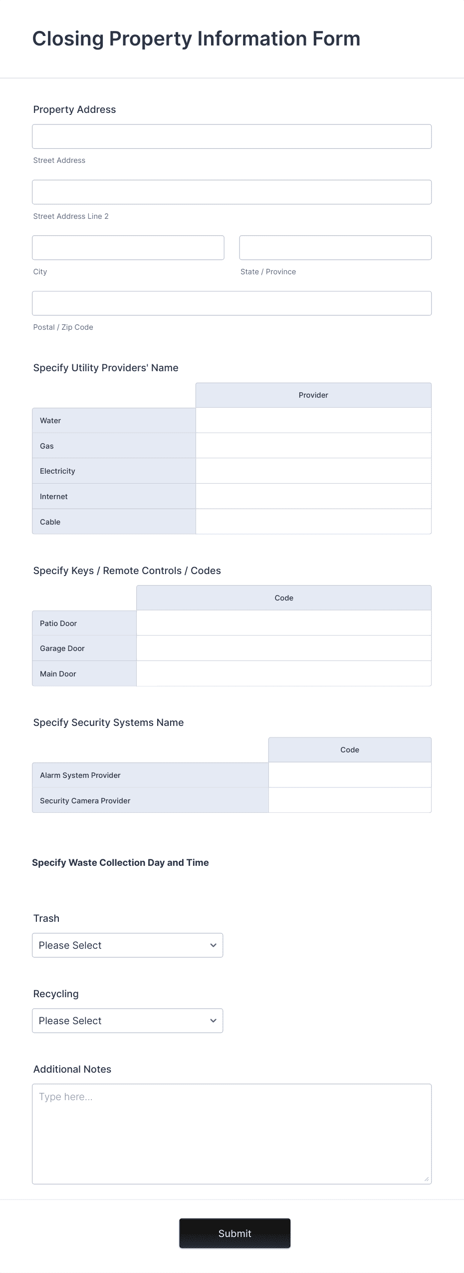 Closing Property Information Form Template | Jotform