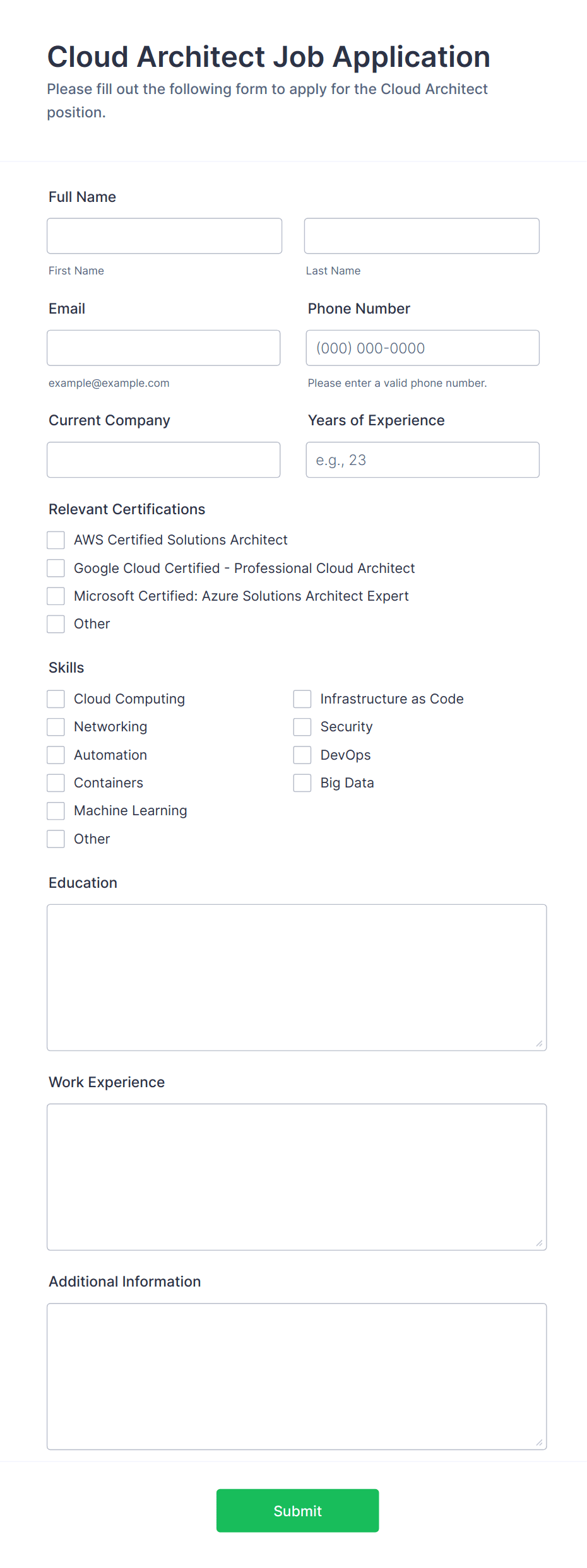 Cloud Architect Job Application Form Template | Jotform